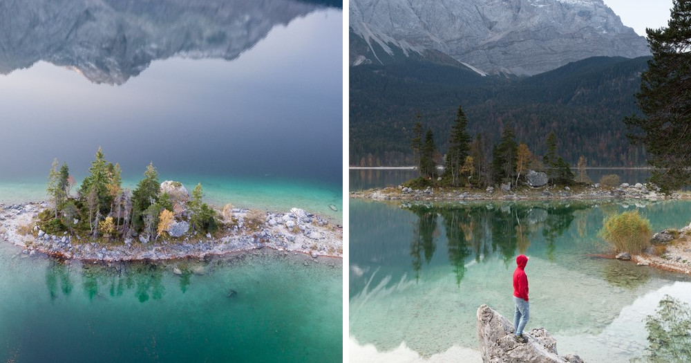 Eibsee: Azúrová voda a majestátne hory. Jedno z najkrajších jazier ...